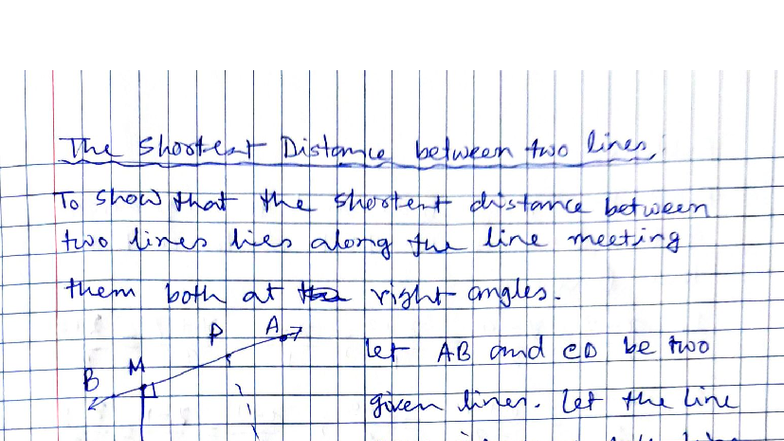 Shortest Distance Between Two Lines - Lecture Notes - Studocu