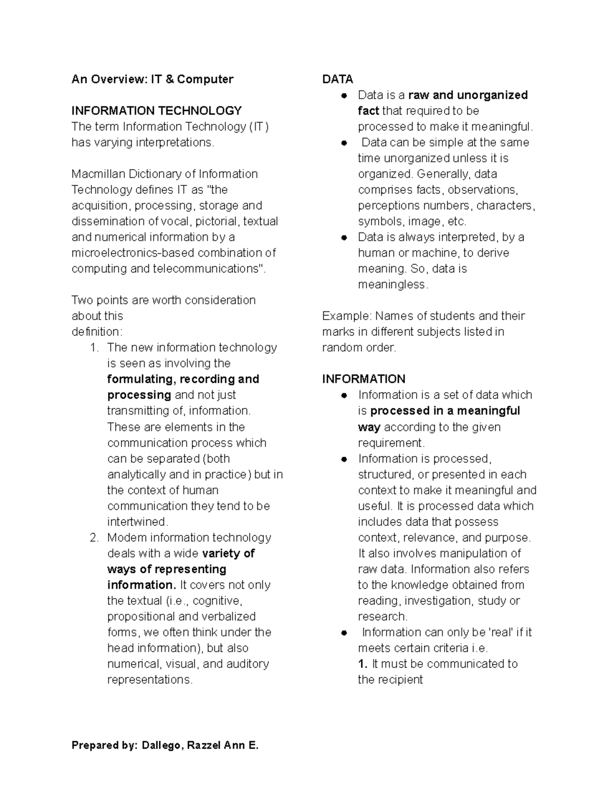 IT-Reviewer: Comprehensive Overview of Information Technology Concepts - Studocu
