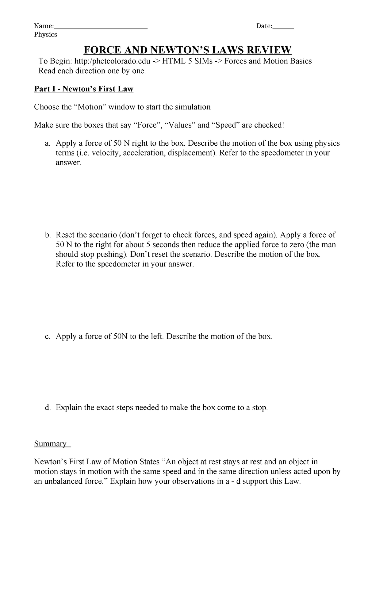 PHYS 101 - Force and Newton’s Laws Review Guide for Students - Studocu