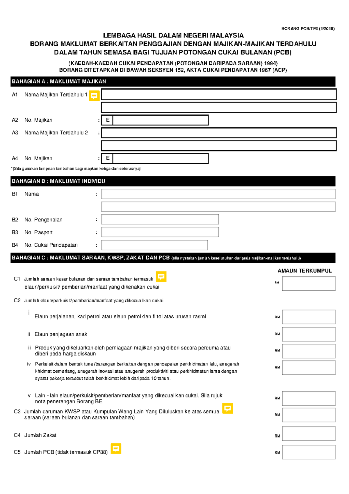 TP3 Form 2019 - BORANG PCB/TP3 (1/2019) LEMBAGA HASIL DALAM NEGERI ...