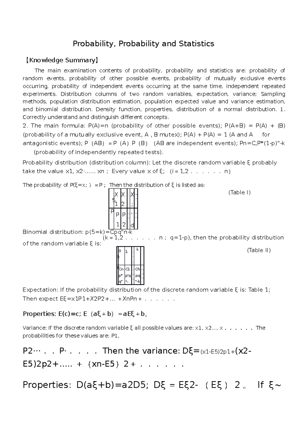 MAT 133 Knowledge Summary - Probability, Probability and Statistics ...