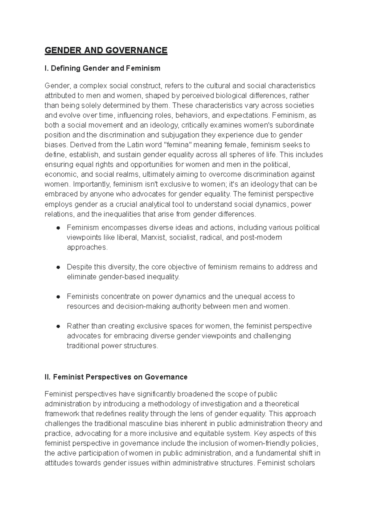 GOV 302: Gender and Governance - Analyzing Feminist Perspectives - Studocu