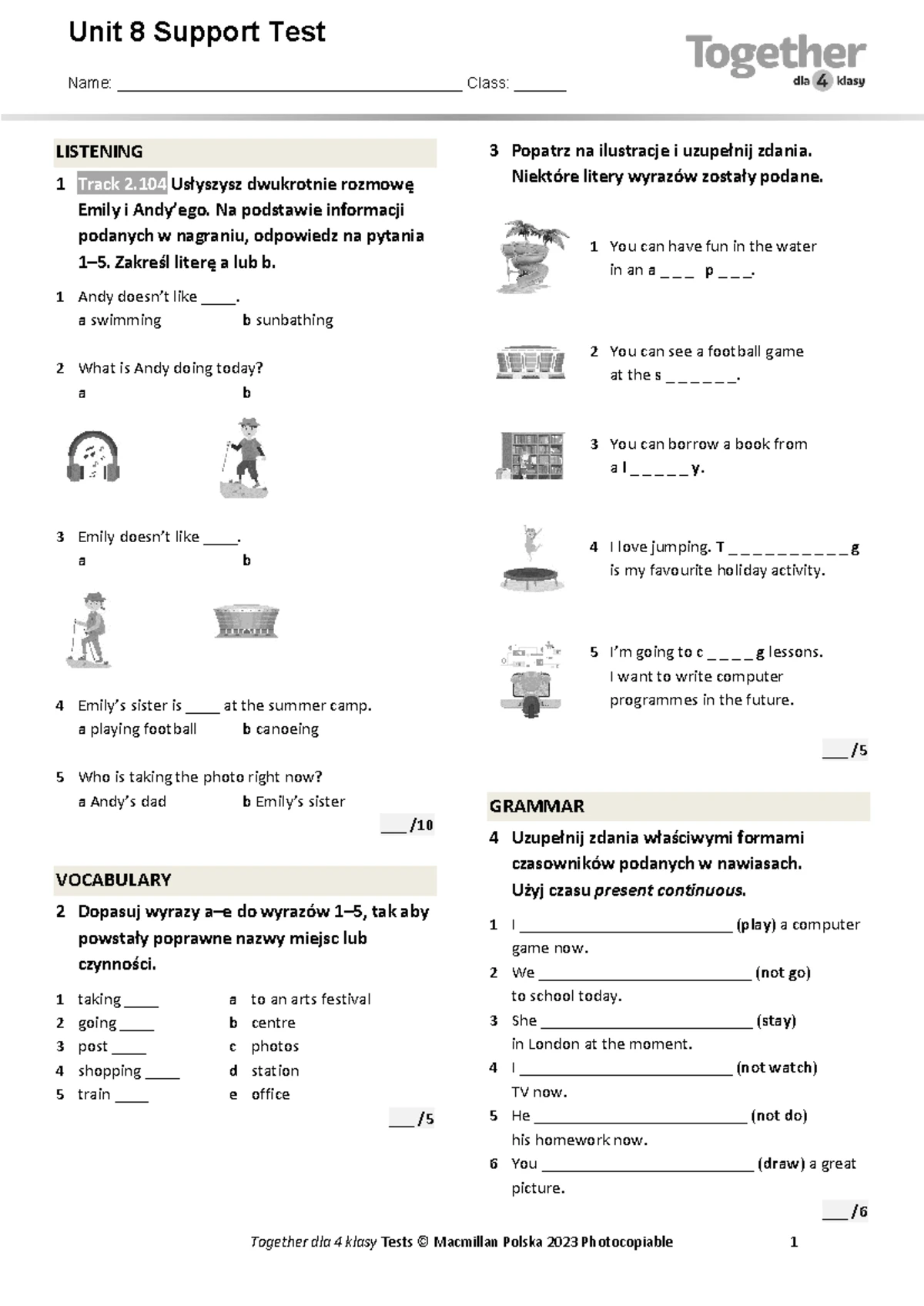 Klasy 6 - Test B: Bilans zdrowia i dobrze się bawić! - Studocu