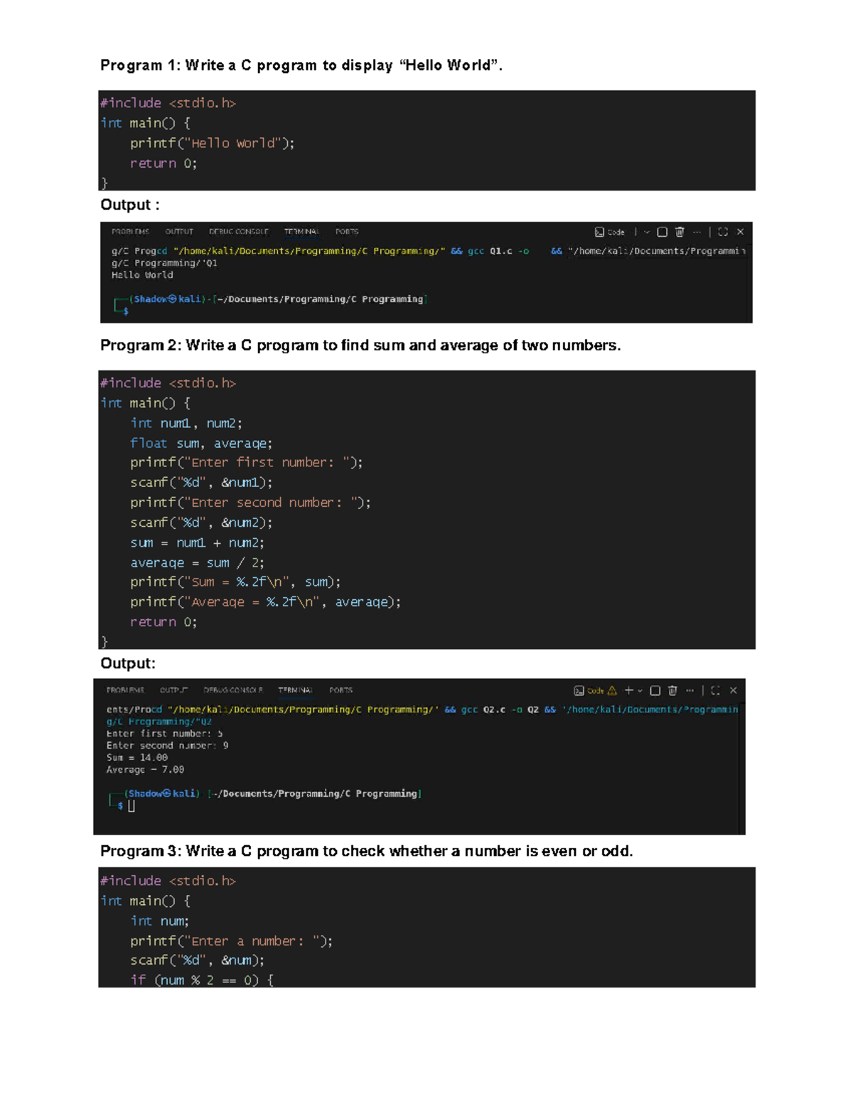 C Programming Practical Programs: Program 1 to Program 18 - Studocu