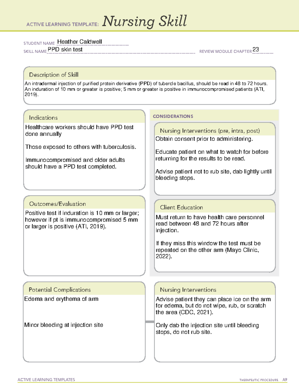 Nursing Skill PPD Skin Test: Active Learning Template Overview - Studocu
