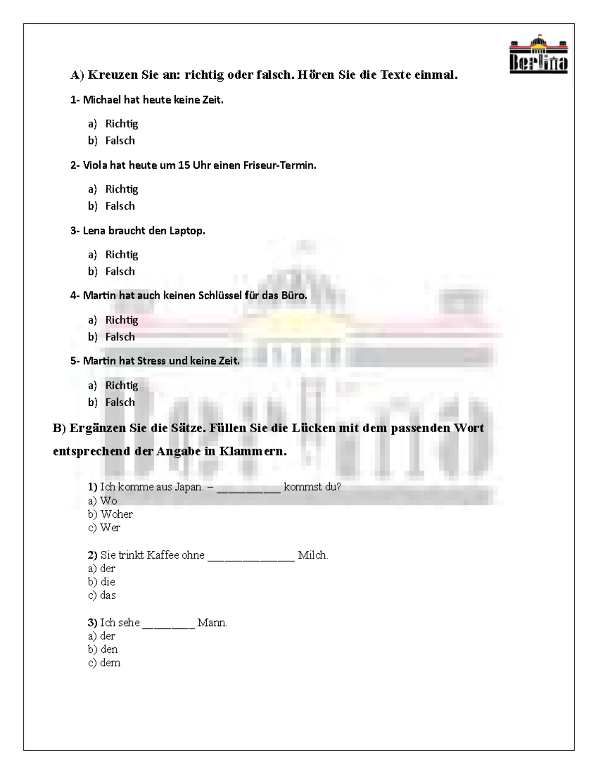 A1 - German Listening & Sentence Completion Notes - Studocu