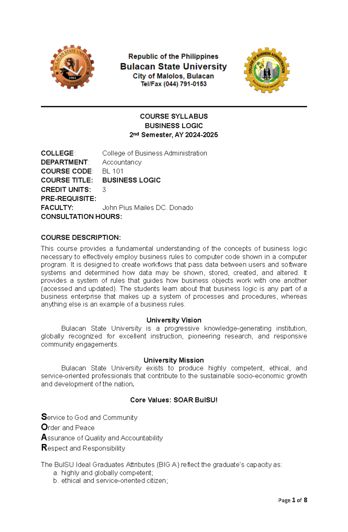BL 101 Syllabus: Business Logic - 2nd Semester, AY 2023-2024 - Studocu
