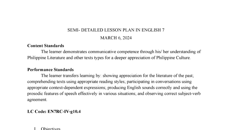 SEMI-DETAILED LESSON PLAN: Citing Textual Evidence for English 7 - Studocu