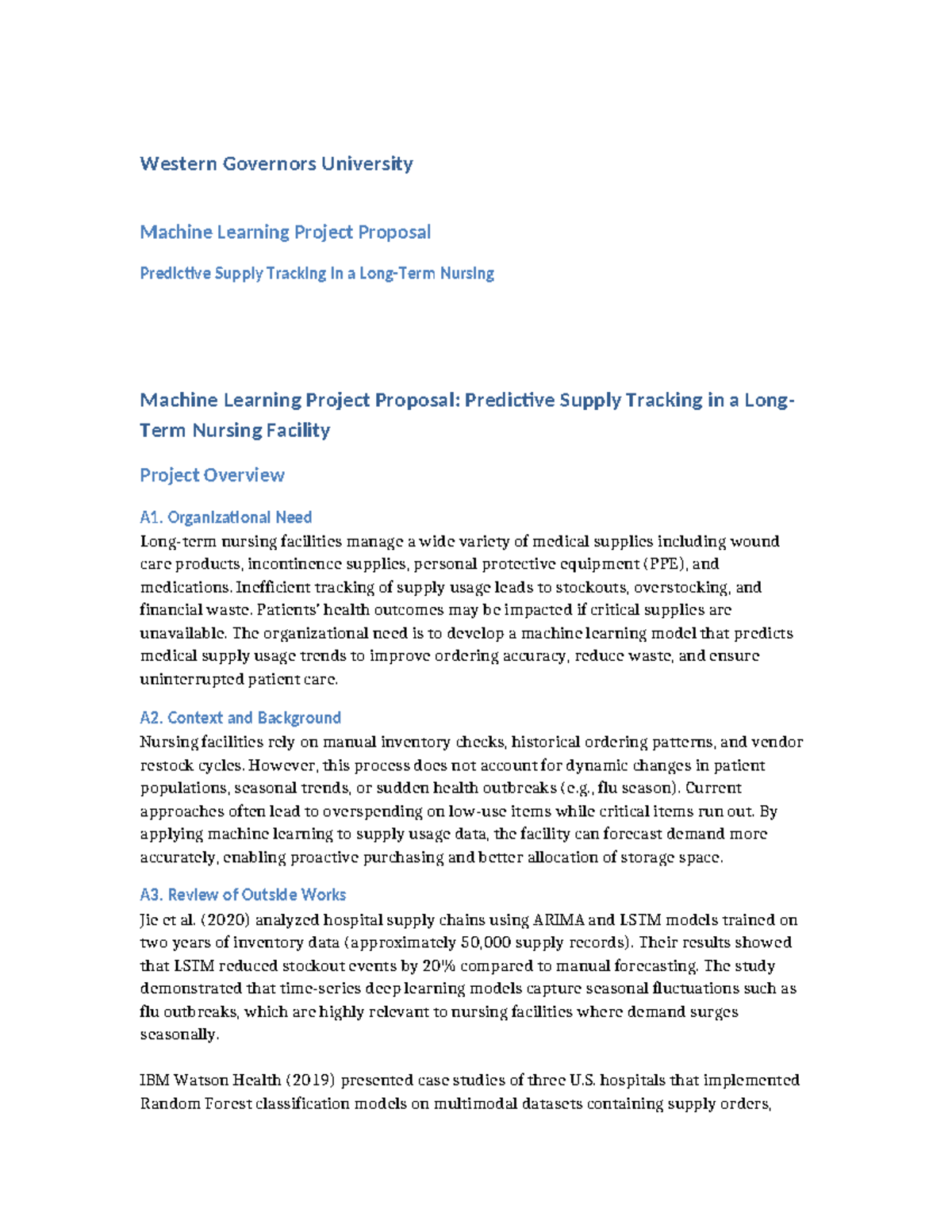 C951 Machine Learning Proposal: Predictive Supply Tracking in Nursing ...