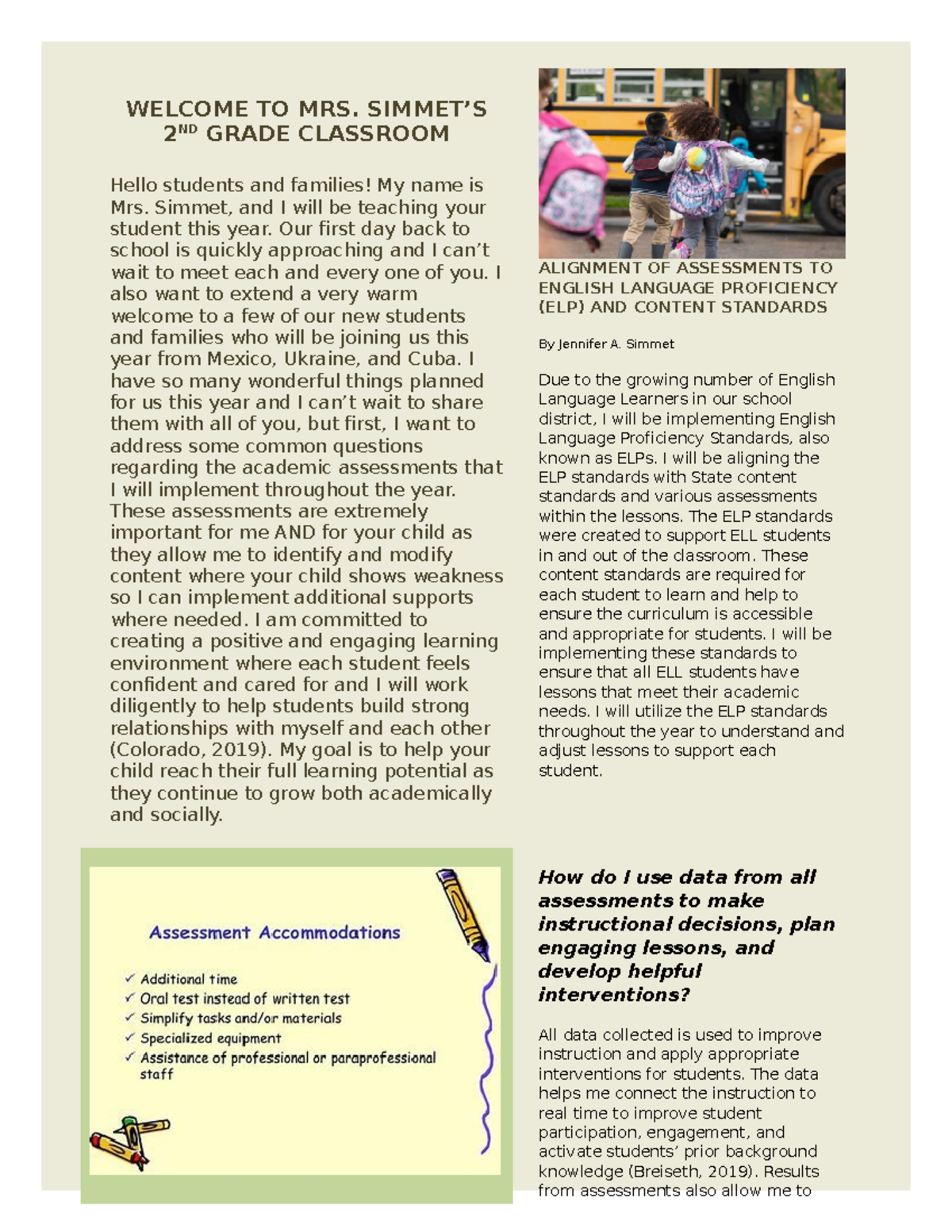 ESL-440N T8 Welcome Newsletter & ELP Assessment Insights - Studocu