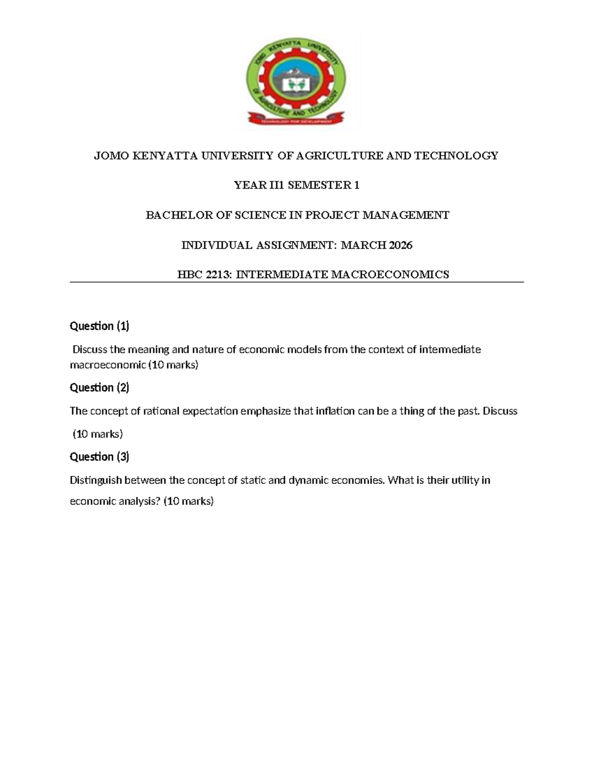 Individual Assignment - JOMO KENYATTA UNIVERSITY OF AGRICULTURE AND ...