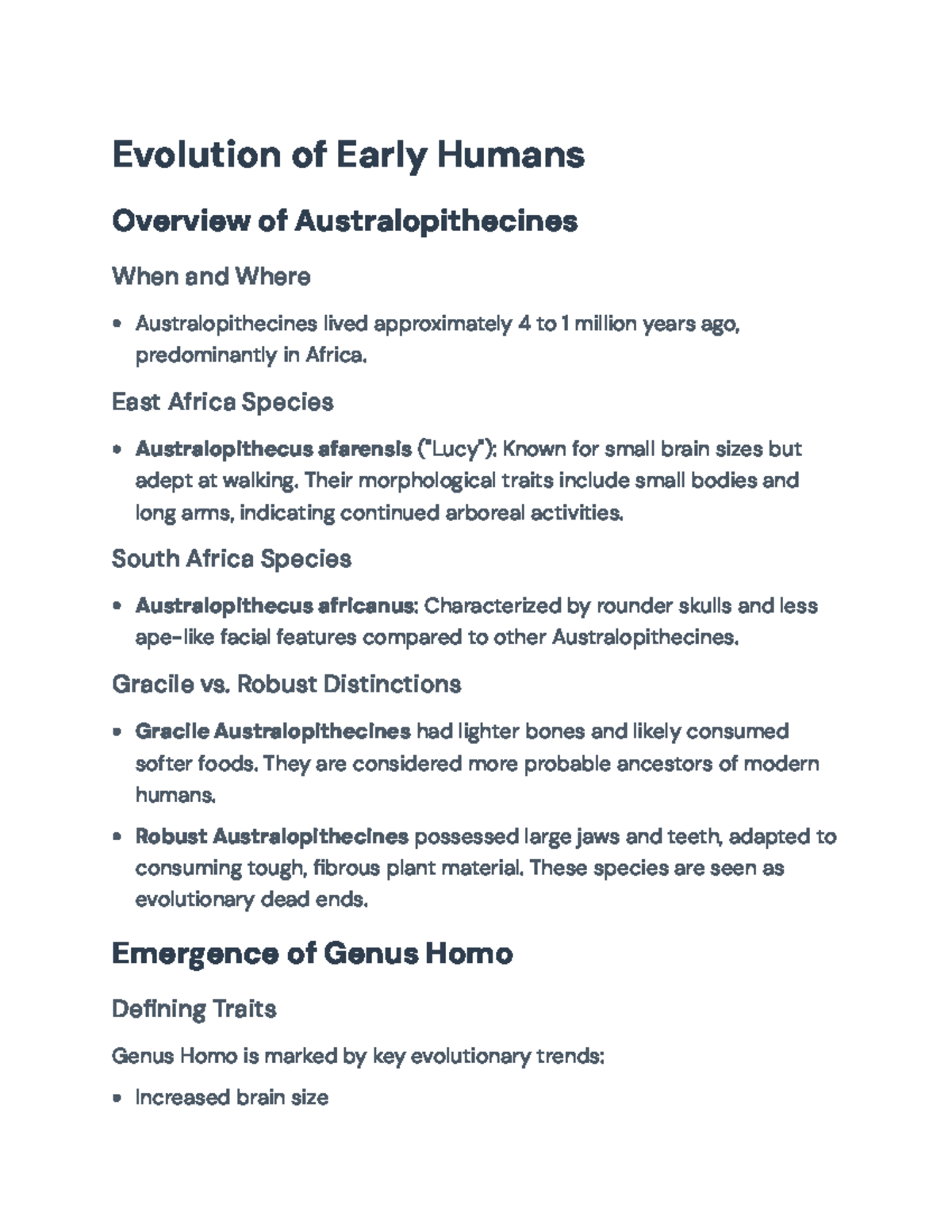 Evolutionary Journey of Early Humans: Australopithecines to Homo ...
