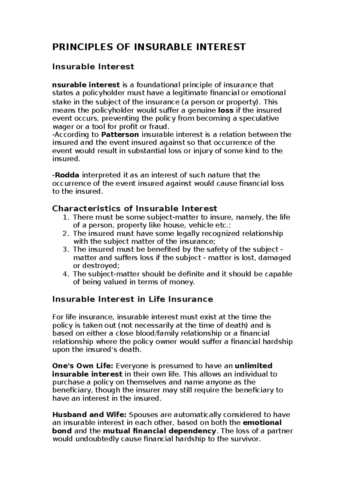 Principles of Insurable Interest in Insurance Contracts - Studocu