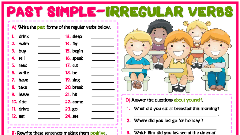 ESL Grammar Test: Past Simple Tense Irregular Verbs Worksheet - Studocu