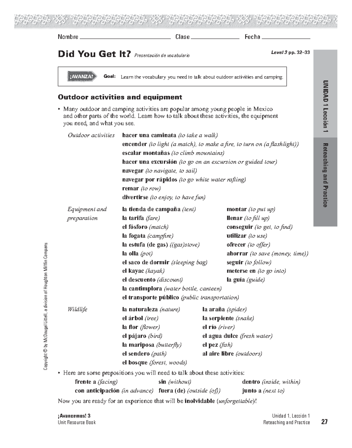L3U1Ls1 Outdoor Activities Vocabulary Practice pp. 34-36 - Studocu