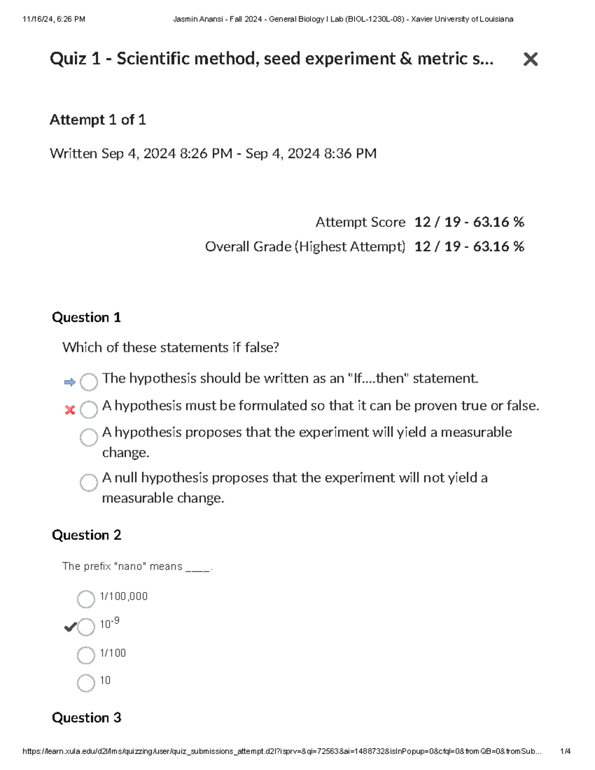 Quiz 1 - Scientific Method & Seed Experiment (BIOL-1230L-08) - Studocu