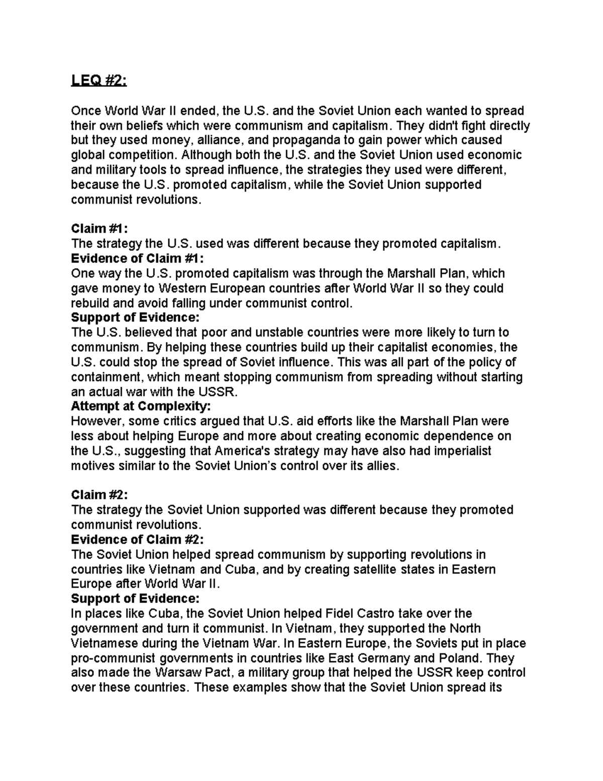 Unit 8 LEQ - U.S. vs. Soviet strategies in spreading capitalism and ...