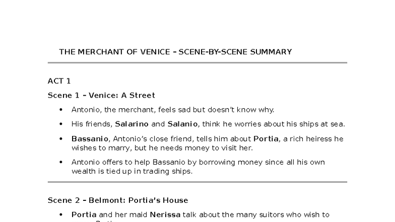 THE MERCHANT OF VENICE SUMMARY: ACT 1-5 OVERVIEW - Studocu
