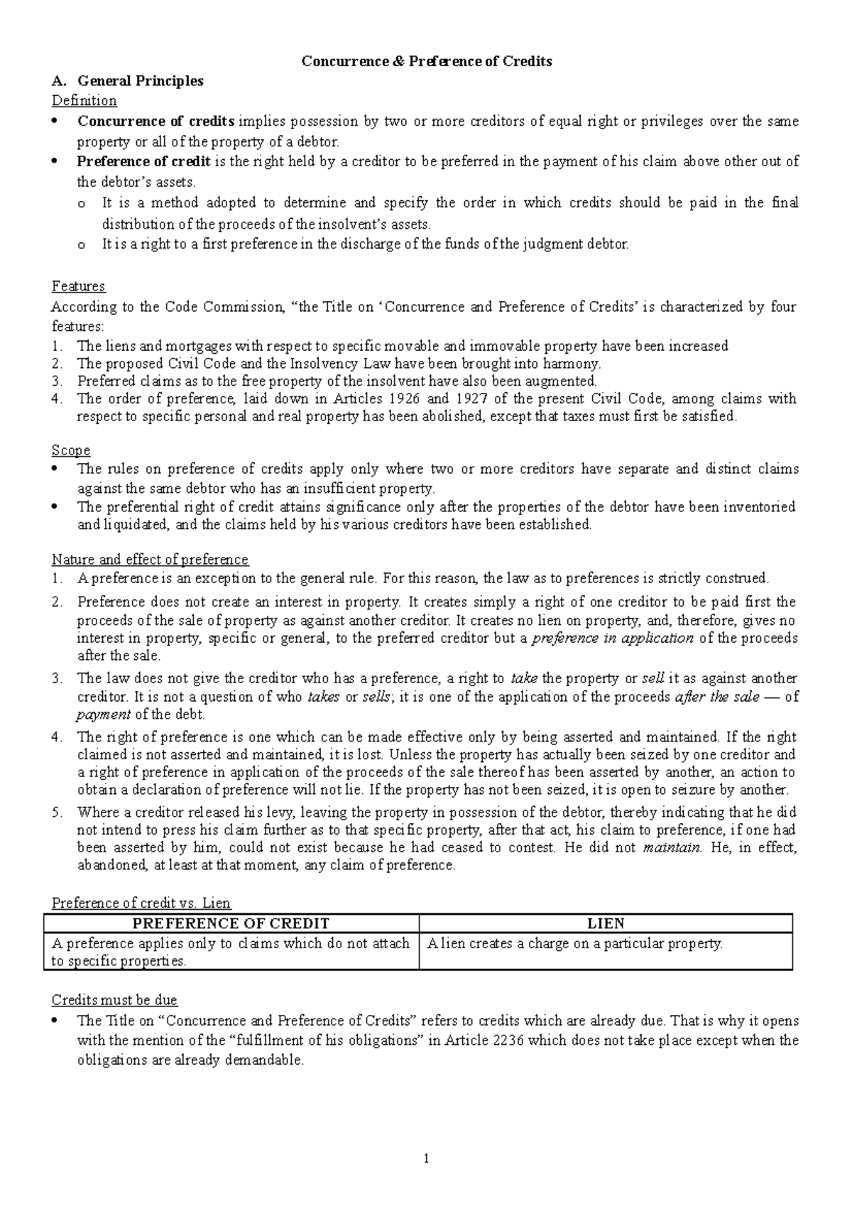 Concurrence and Preference of Credits: Legal Insights and Principles ...