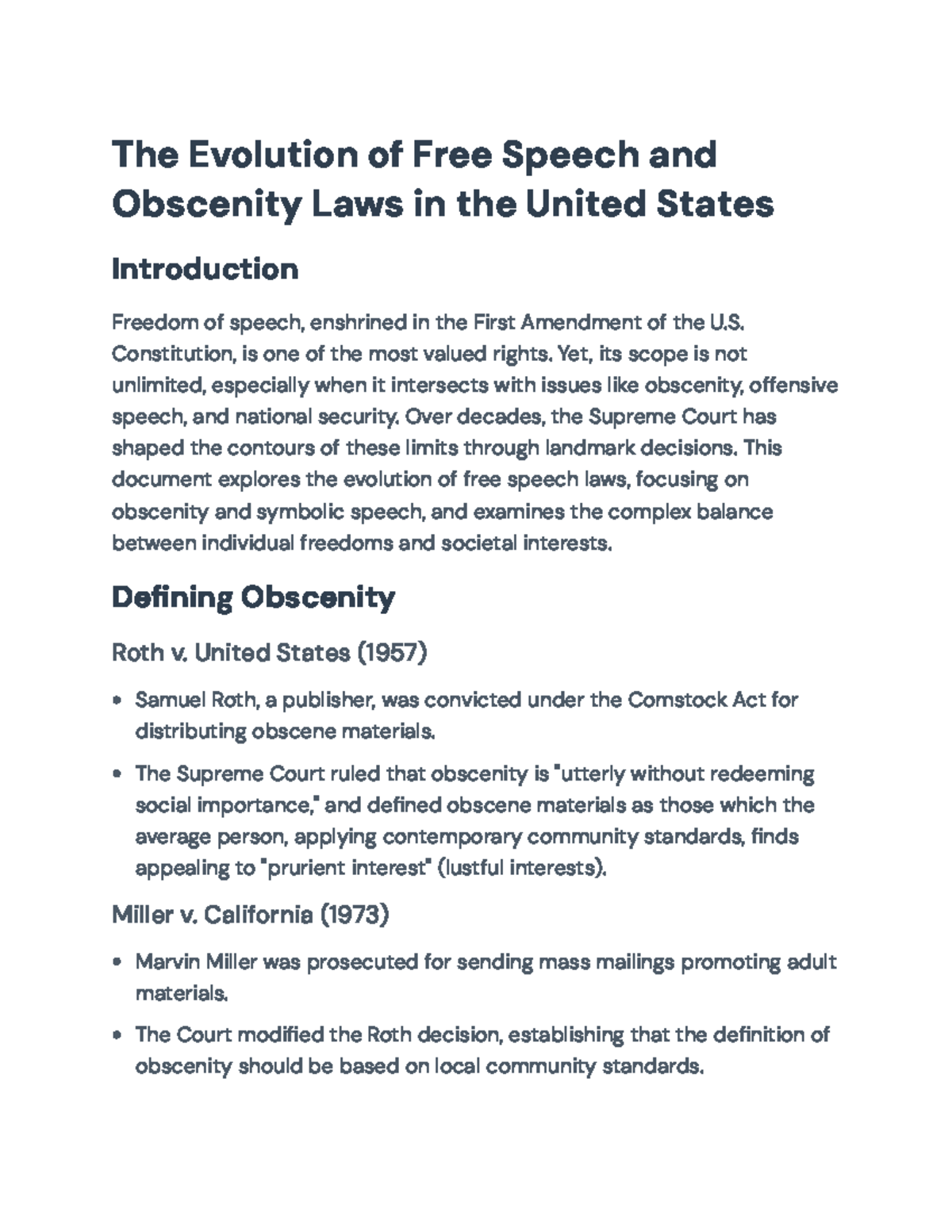 The Evolution of Free Speech and Obscenity Laws in the U.S. - The ...