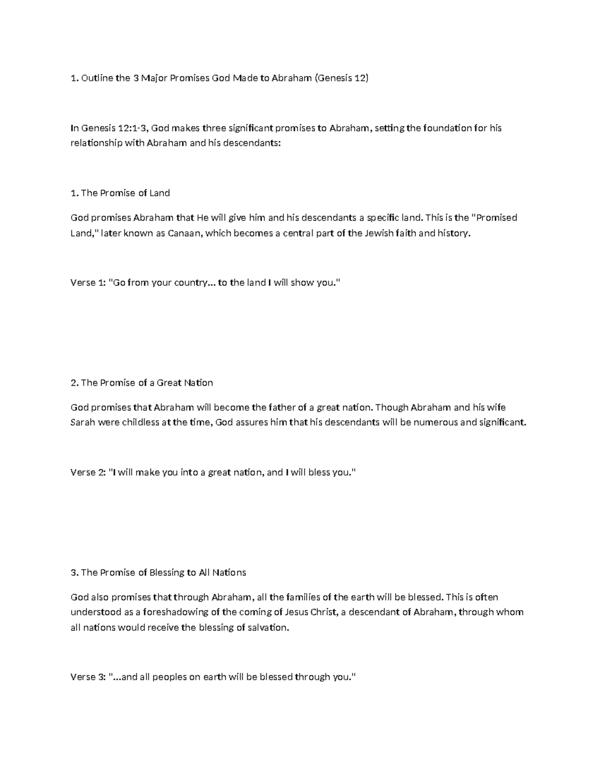 The Old testament - Outline the 3 Major Promises God Made to Abraham ...