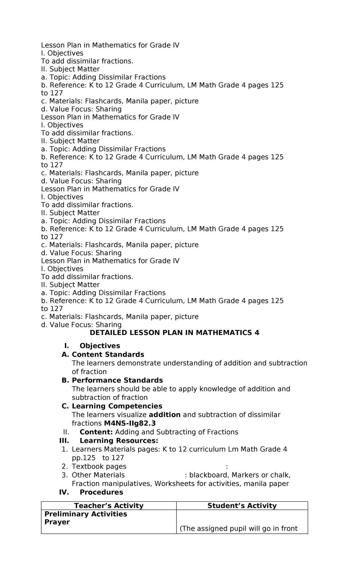 Detailed Lesson PLAN IN Mathematics 4 - Lesson Plan in Mathematics for ...