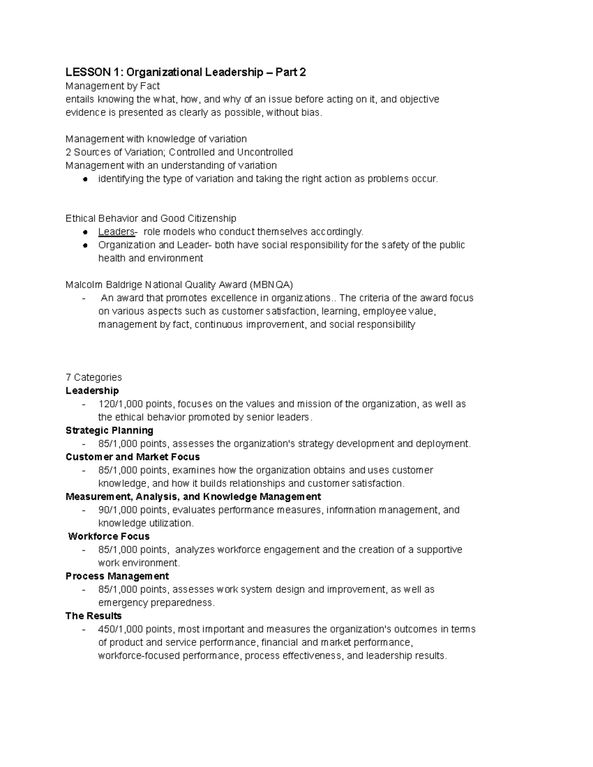 Organizational Leadership & Benchmarking Insights - Cbmec Lesson Summary - Studocu