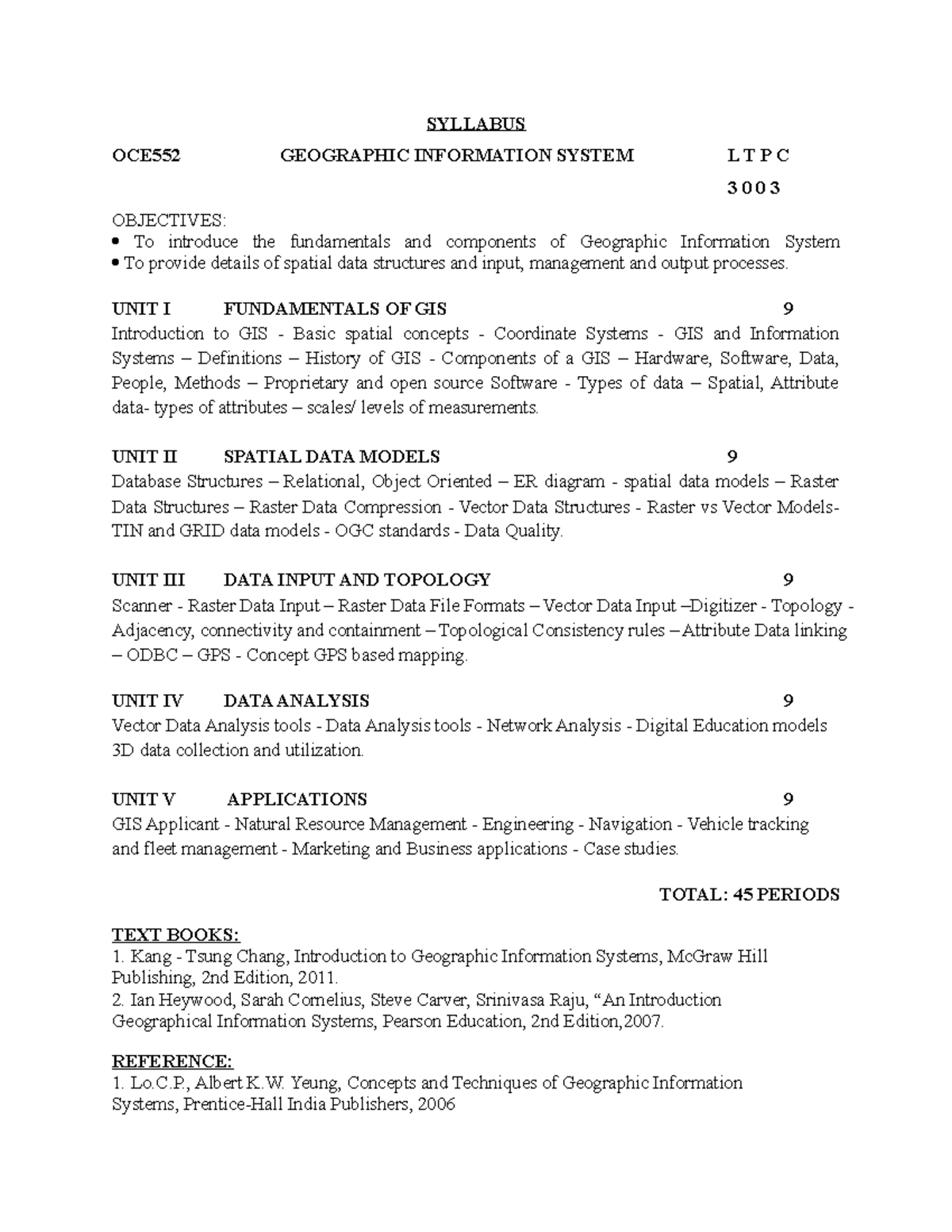 GIS Lesson Plan - dfsdf - SYLLABUS OCE552 GEOGRAPHIC INFORMATION SYSTEM ...