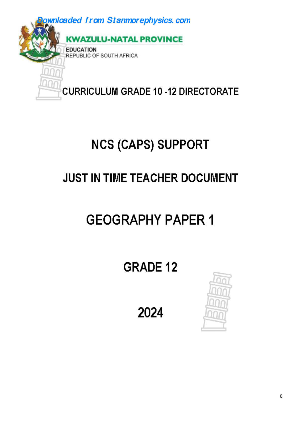 Geography Grade 12 JIT Study Guide for Paper 1 - 2024 Preparation - Studocu