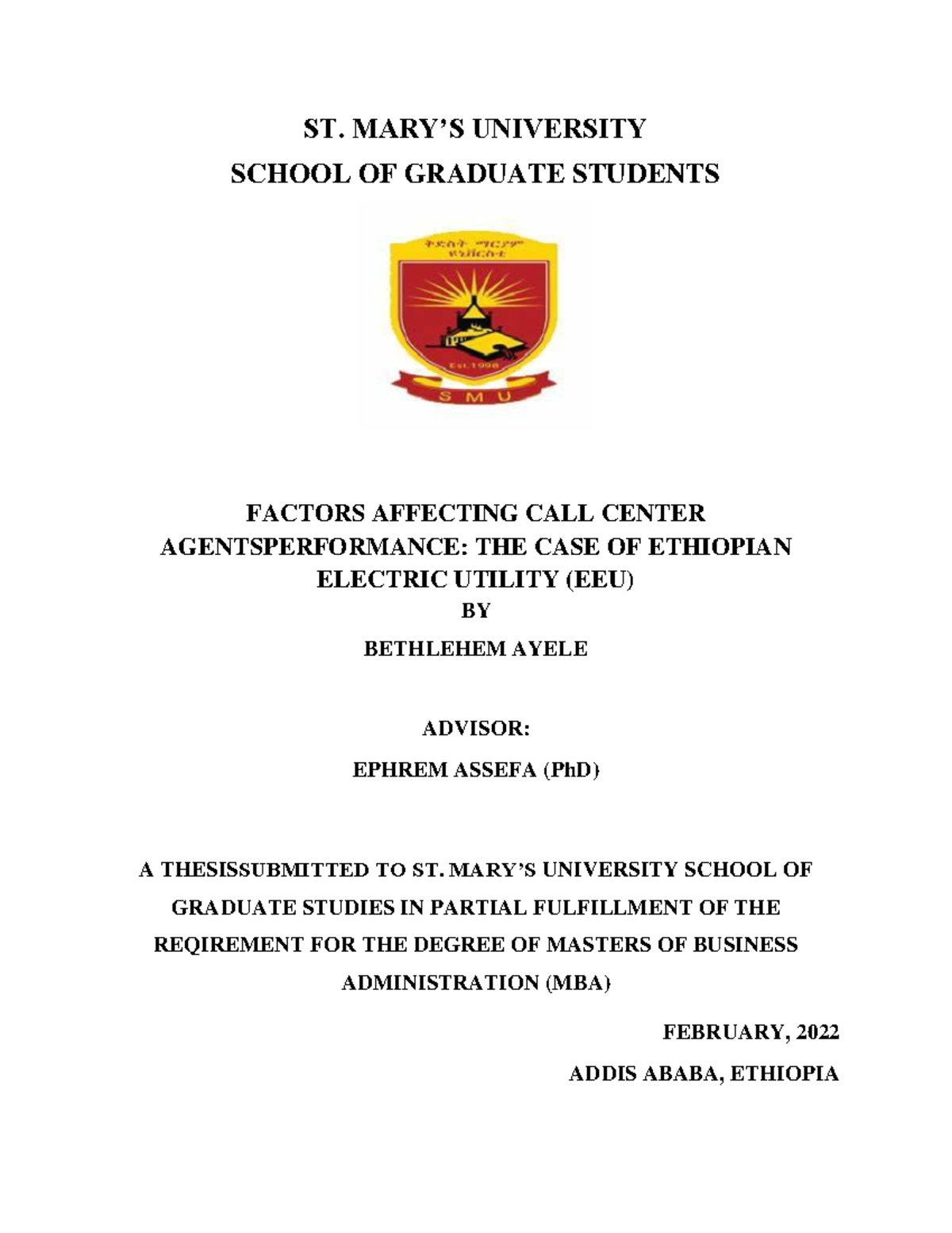 Factors Influencing Call Center Agent Performance: A Study on EEU (MBA ...
