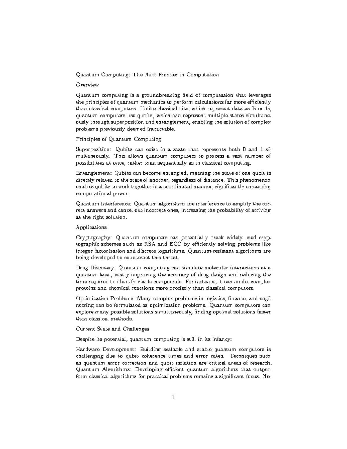 Quantum Computing: Next Frontier in Computation Overview - Studocu