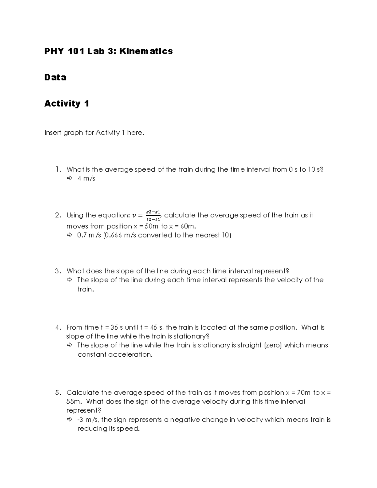 PHY 101 Lab 3: Kinematics Q&A on Average Speed & Velocity - Studocu