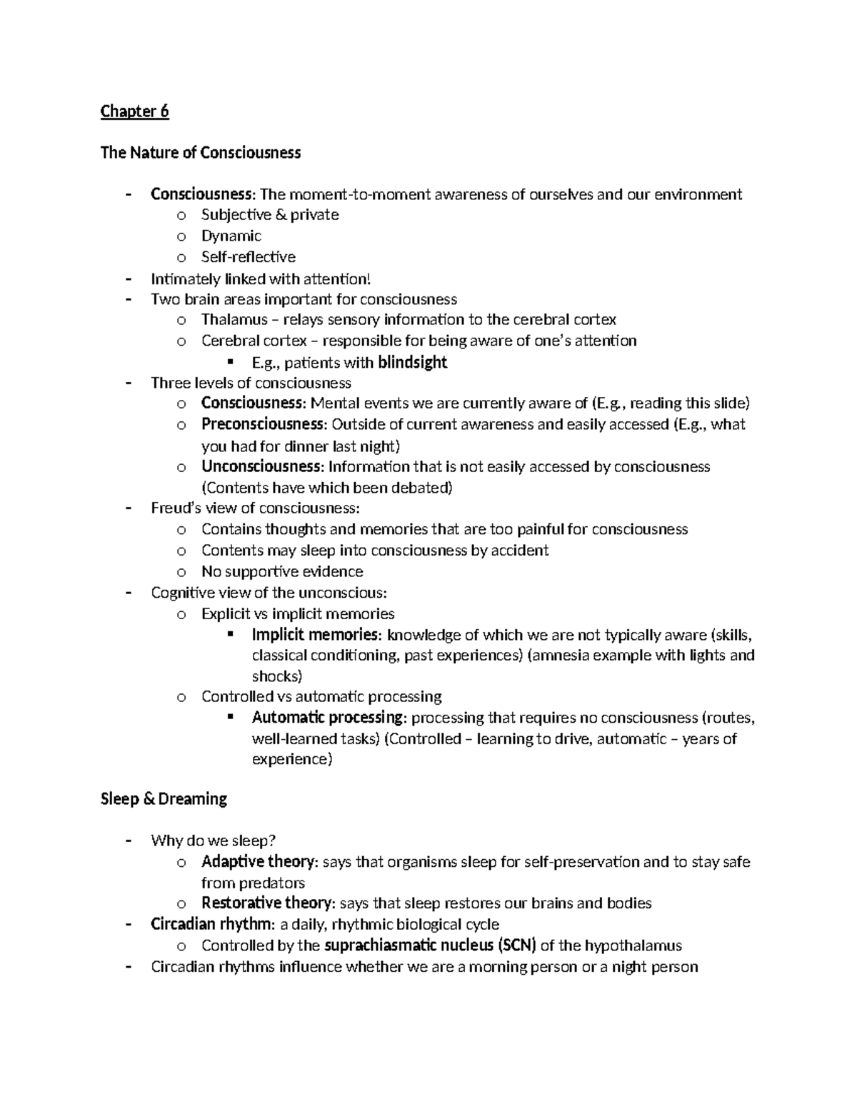 Chapter 6: The Nature of Consciousness - PS101 Notes - Studocu