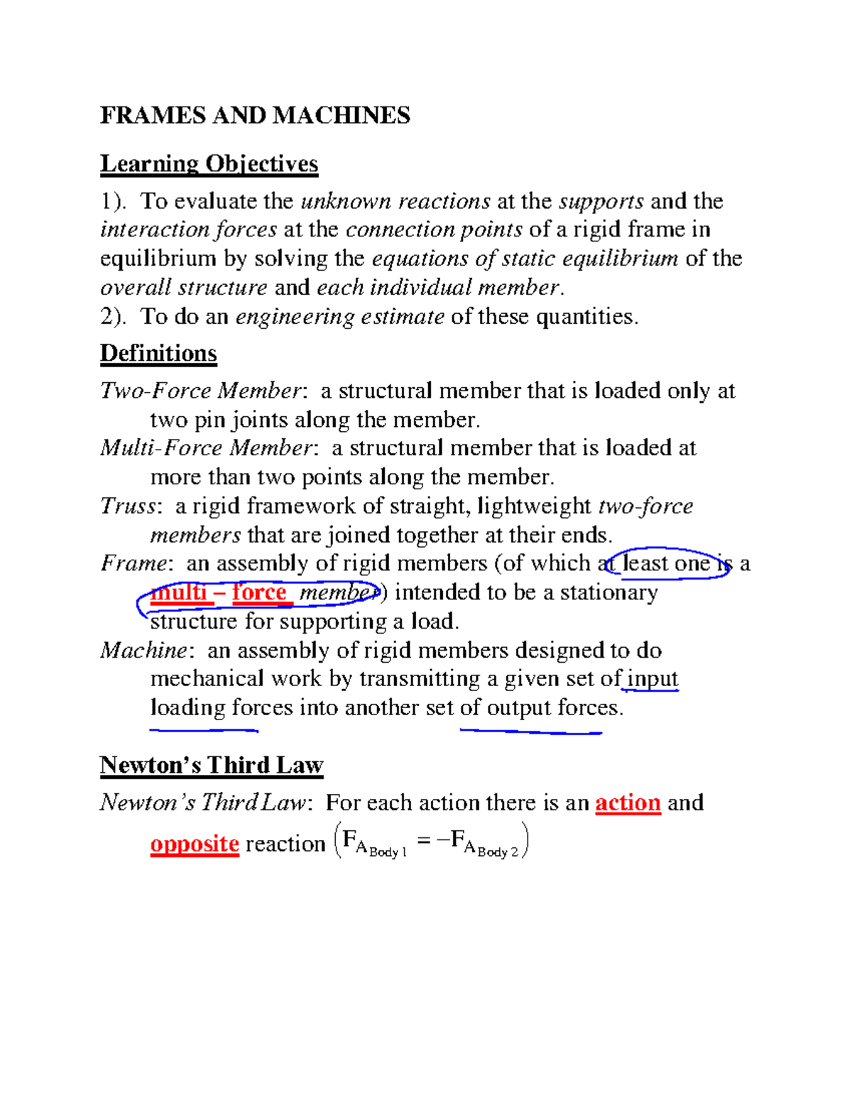 FRAMES AND MACHINES Lecture Notes Period 25: Understanding Structures ...