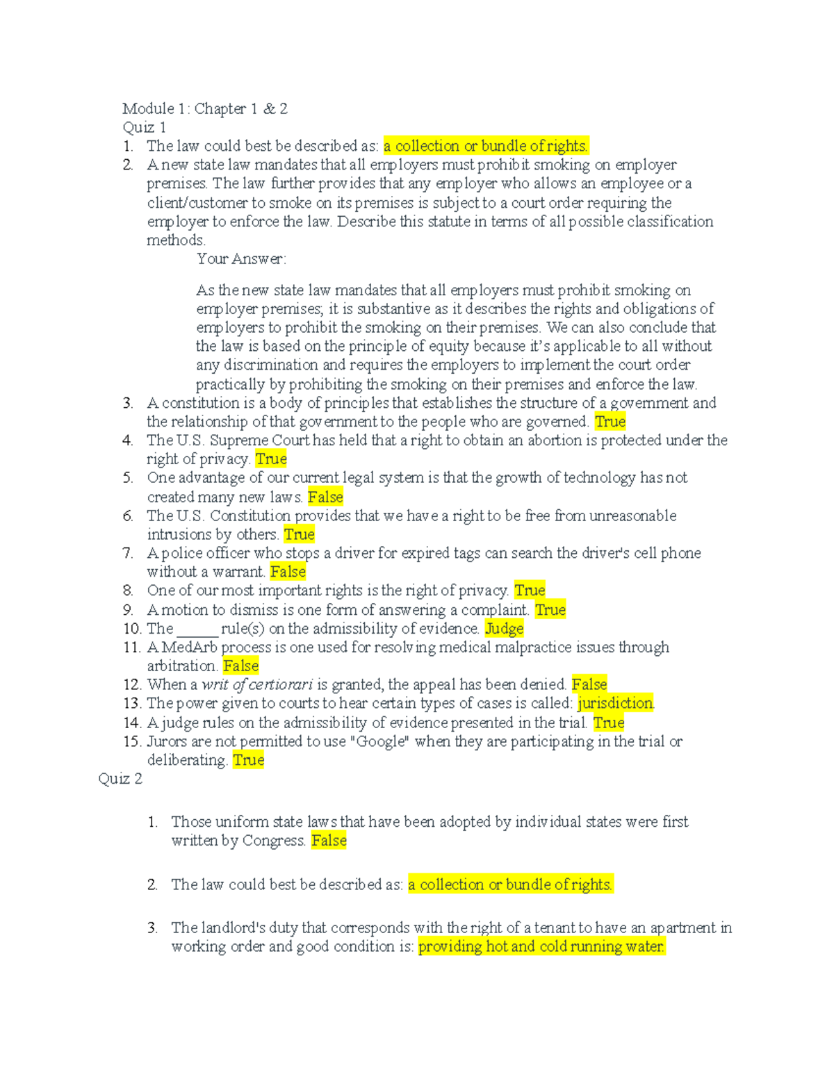 Legal Environment of Business Study Guide - Module 1: Chapter 1 & 2 ...