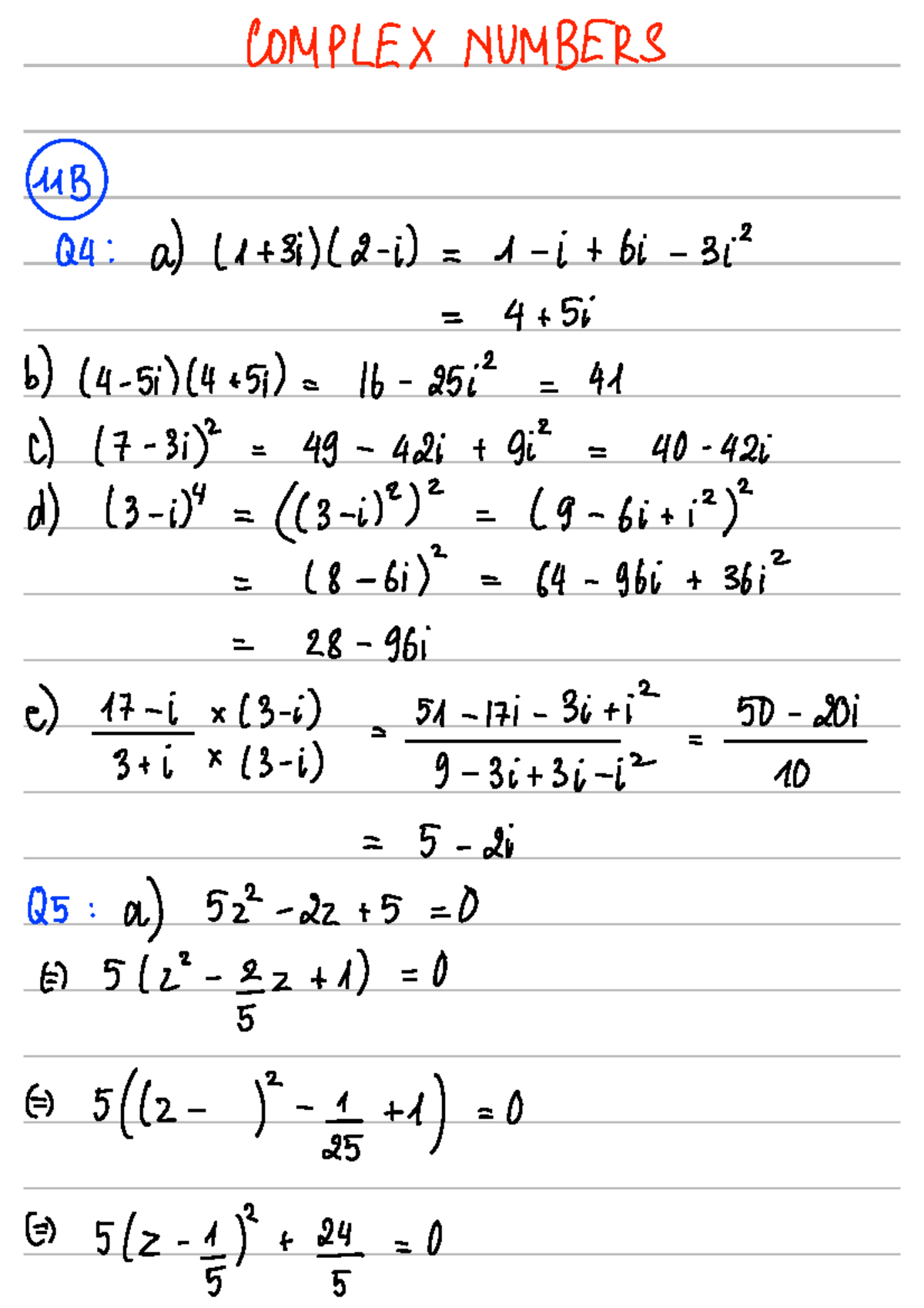 Further Maths 11B - Complex Numbers Practice Materials - Studocu