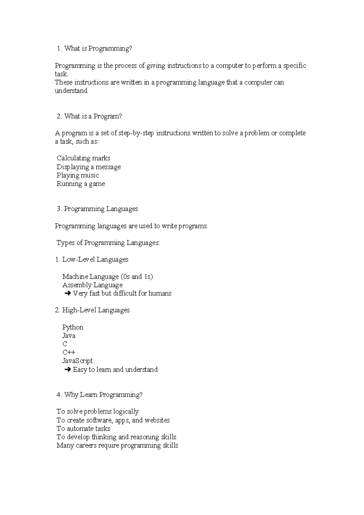 Programming 101: Introductory Notes on Concepts and Languages - Studocu