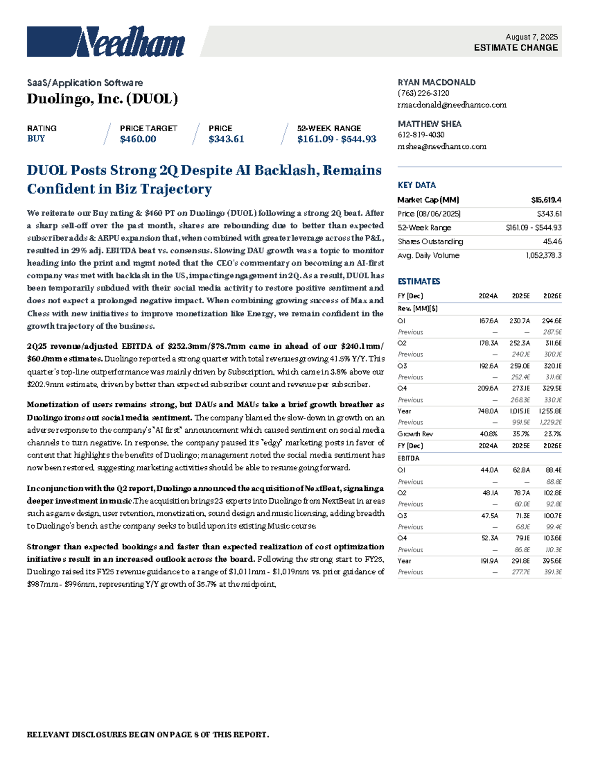 Needham DUOL 2Q25 Report: Strong Performance Amid AI Challenges - Studocu