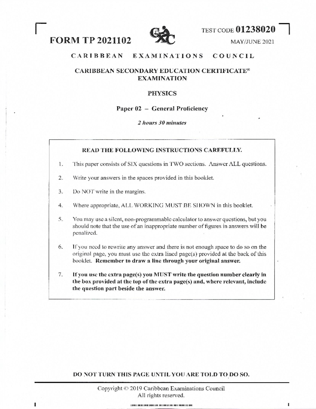 June 2021 CSEC Physics P2 Exam Paper - General Proficiency - Studocu