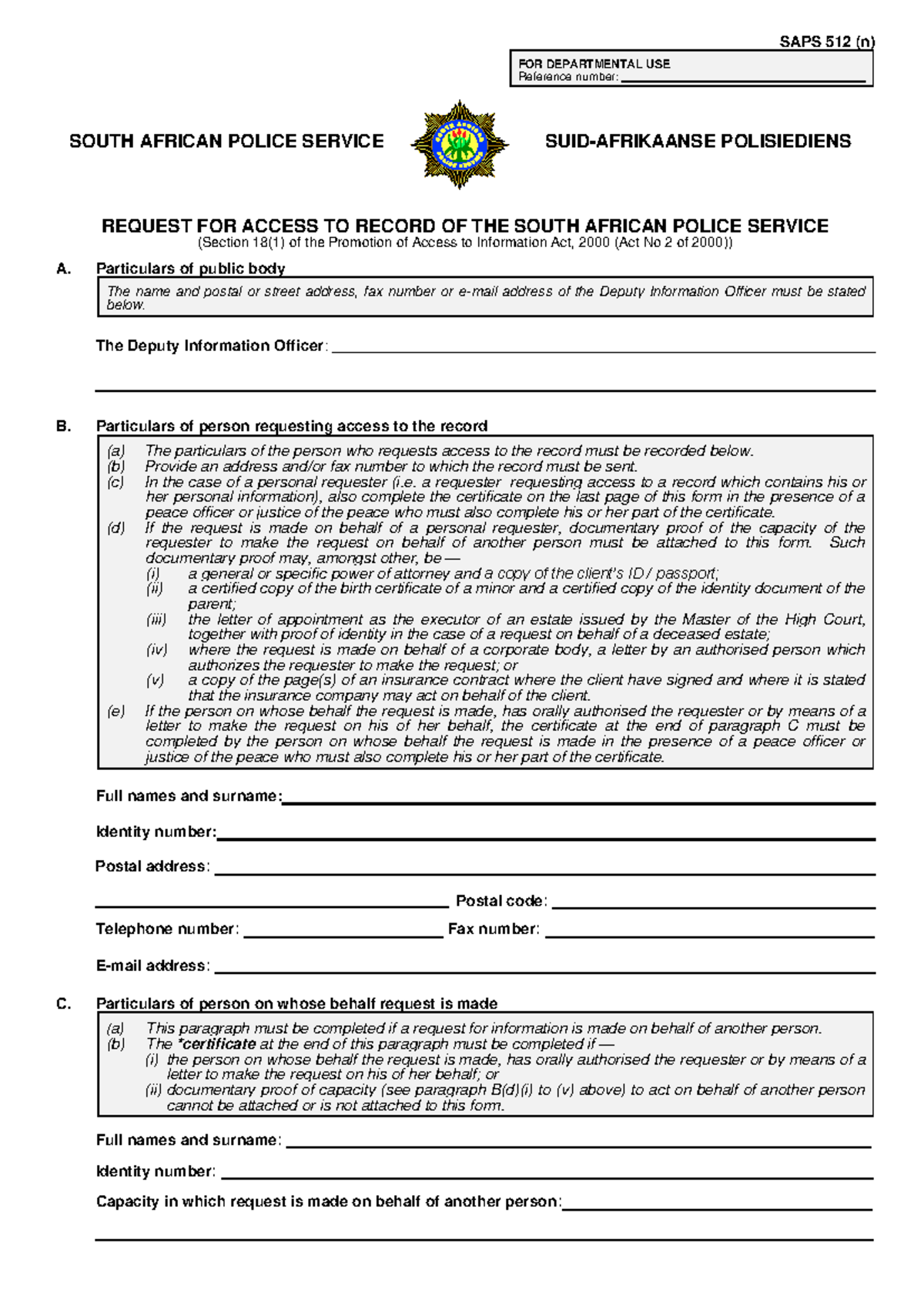 SAPS 512 Request for Access to Police Records - Sept 2021 - Studocu