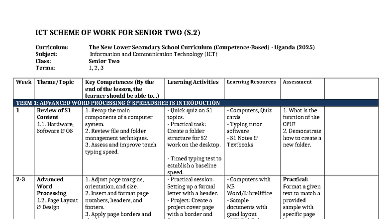 ICT S2 Scheme of Work: Advanced Word Processing & Databases - Studocu