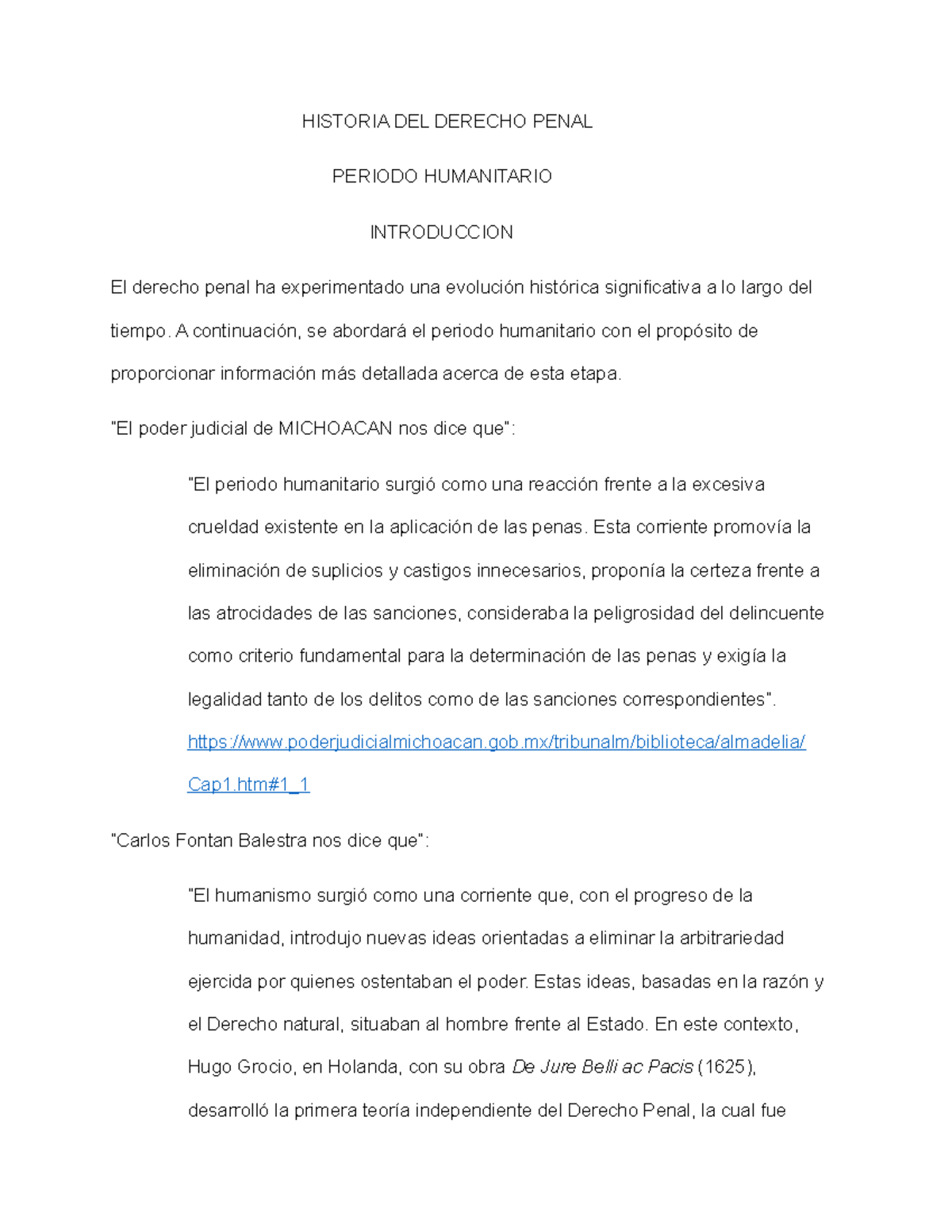 HIST 101: Evolución del Derecho Penal en el Periodo Humanitario - Studocu