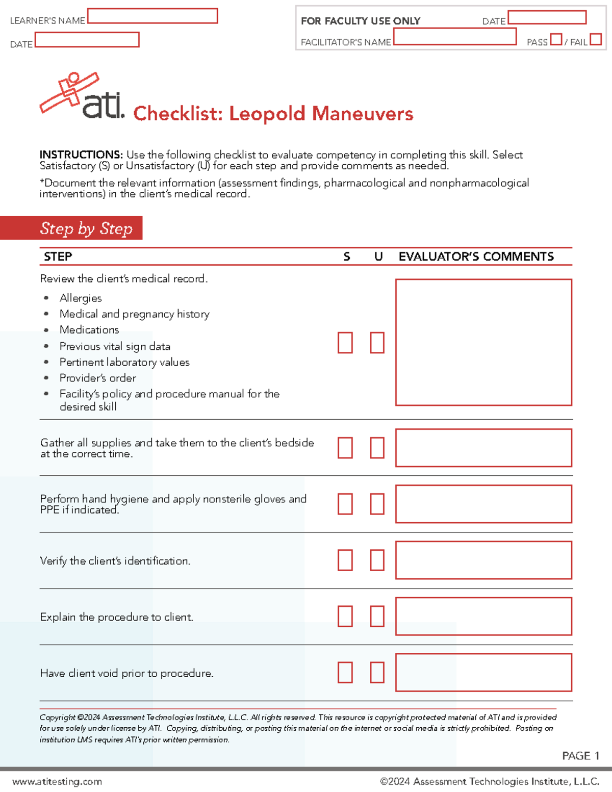 ATI EMN Labor: Leopold Maneuvers Skills Checklist - Studocu