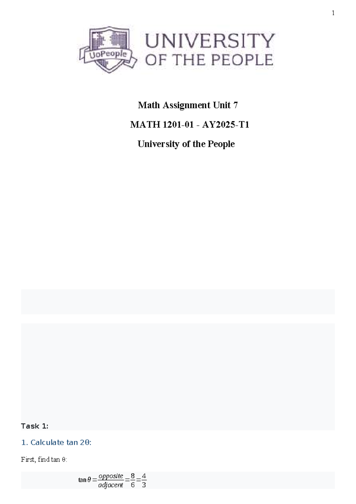 Math Assignment Unit 7: Trigonometric Functions & Graphs - Studocu