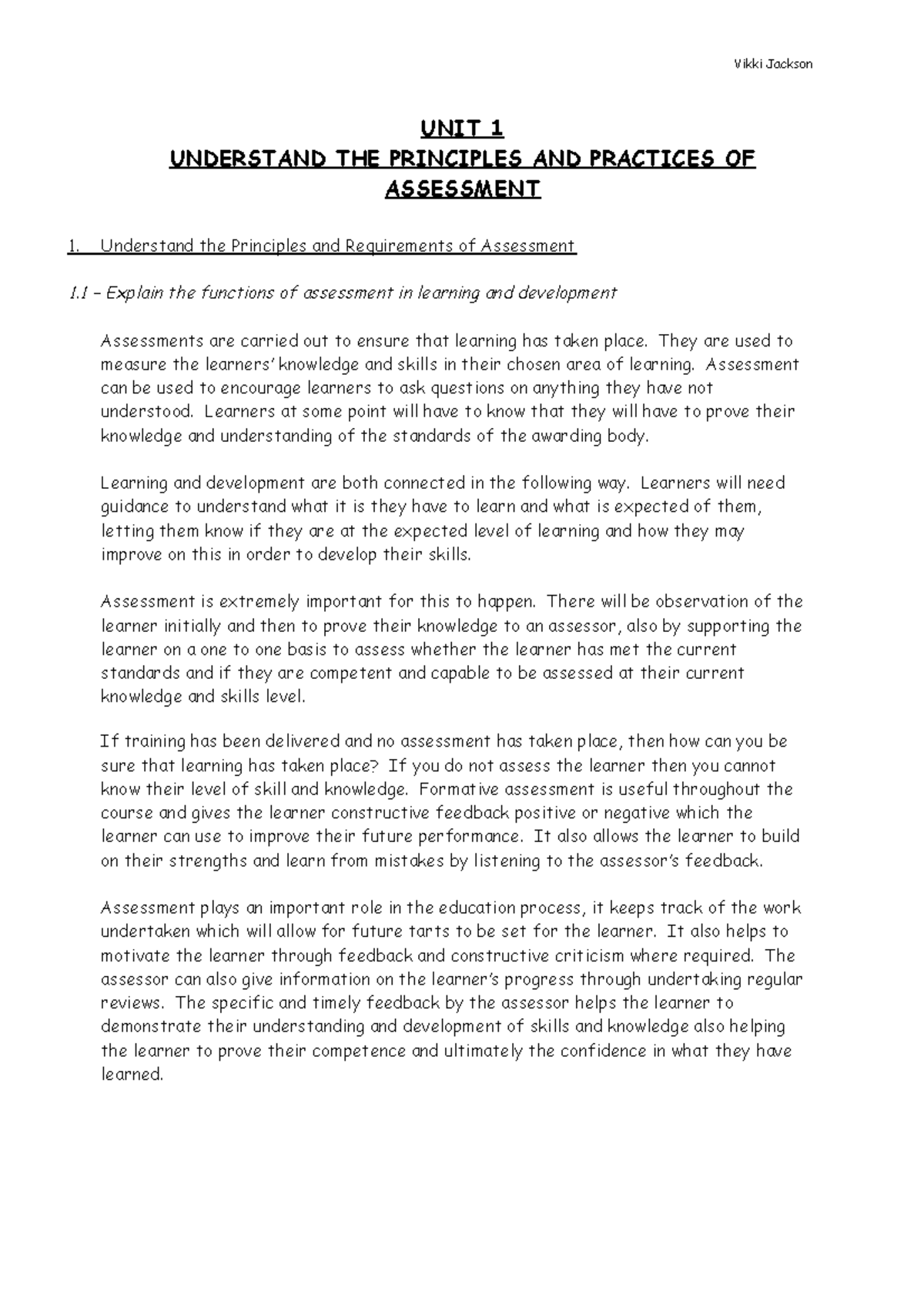 Unit 1: Understanding Assessment Principles and Practices in Learning ...