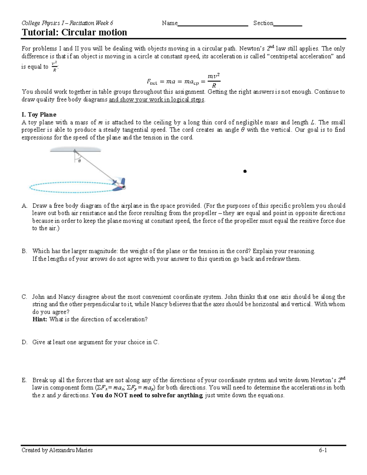 CP1 Recitation: Week 06 - Circular Motion Concepts and Problems - Studocu