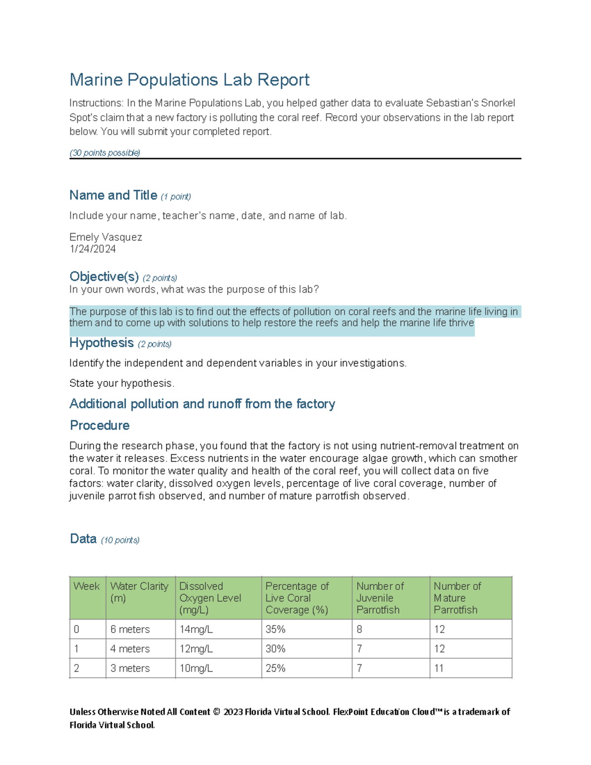 Marine Populations Lab Report: Evaluating Coral Reef Pollution Effects ...