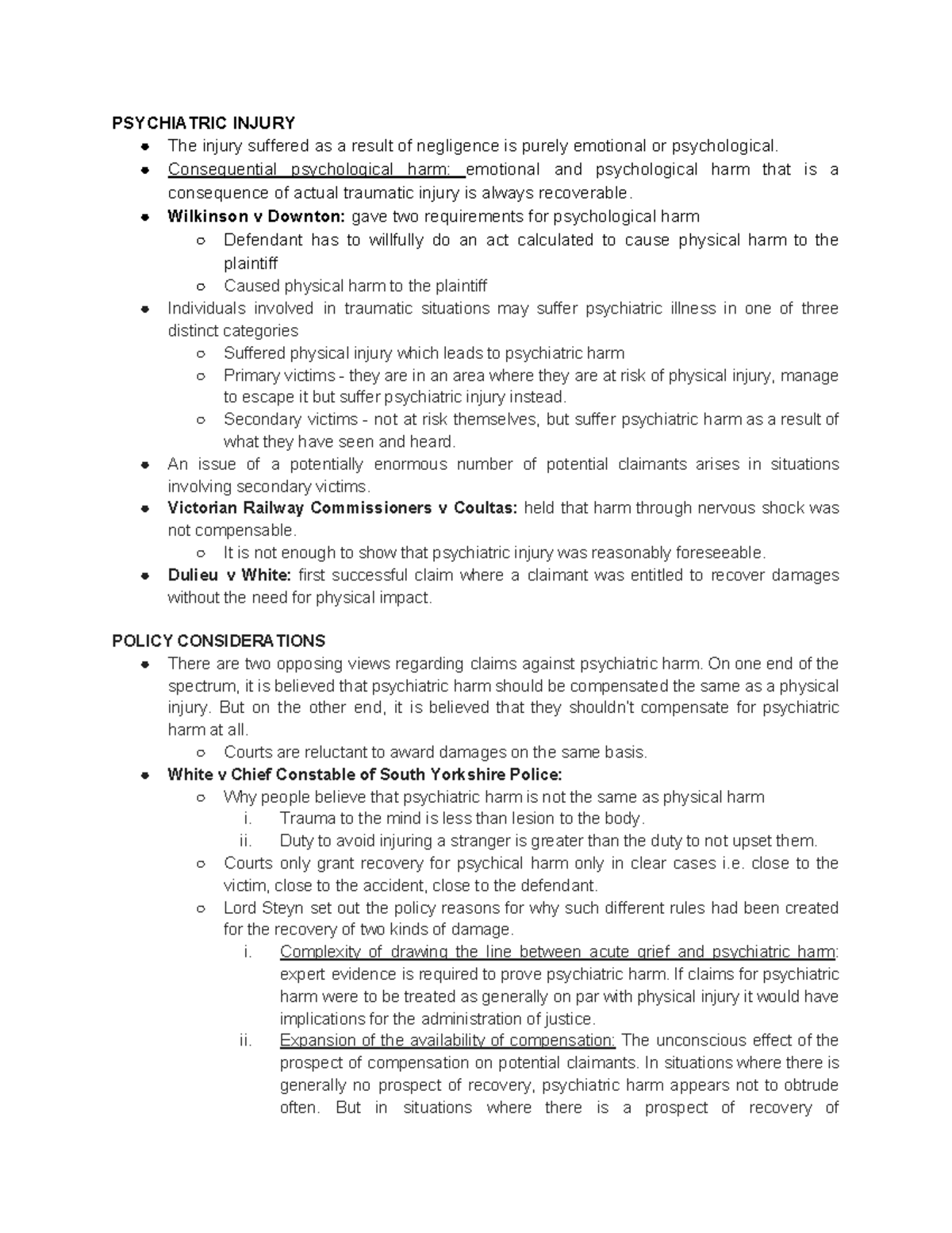 Psychiatric Injury - Notes from the guide - PSYCHIATRIC INJURY The ...