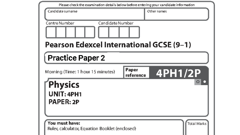 P2 Physics Practice Paper 2 - Edexcel International GCSE 2024 - Studocu