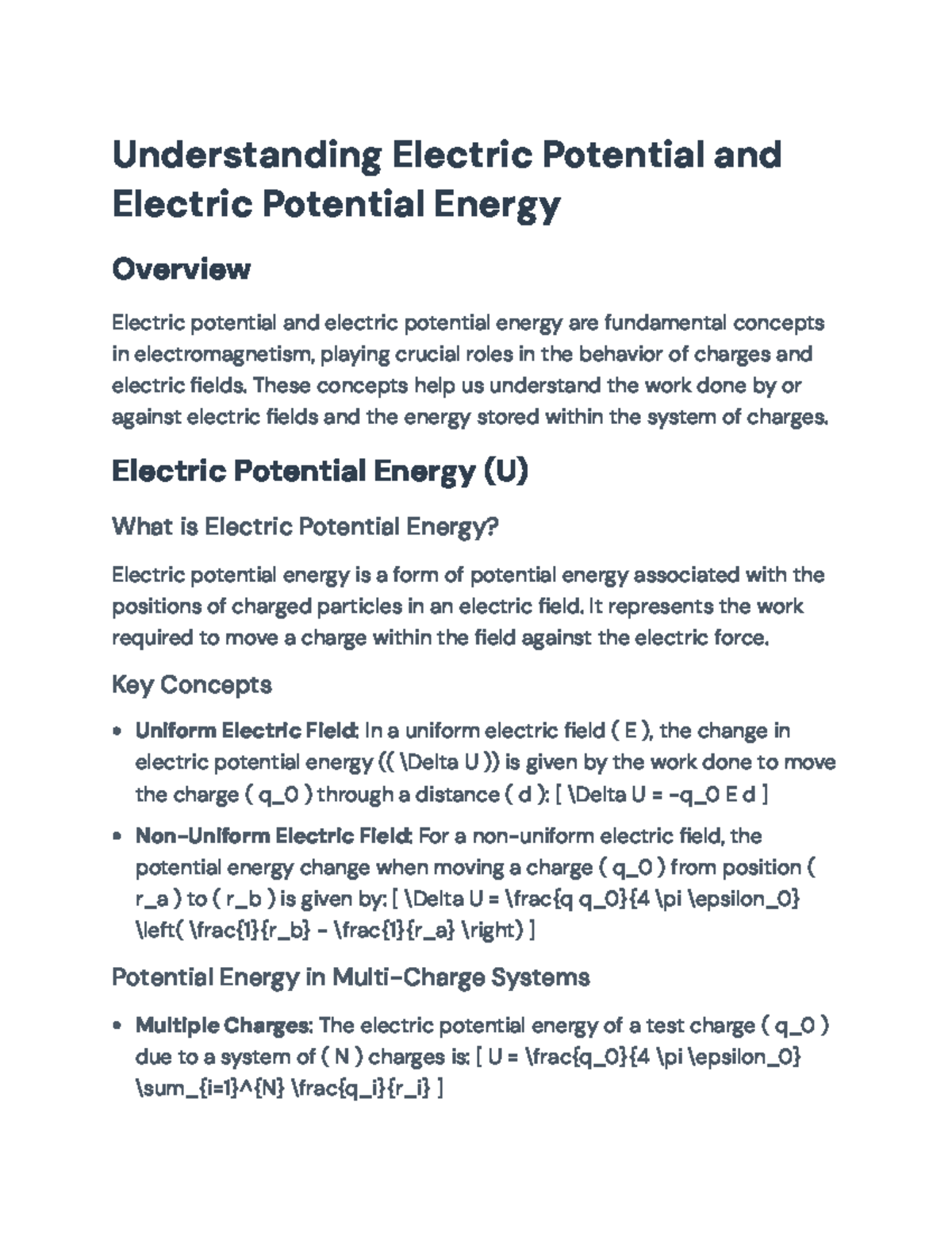 Understanding Electric Potential and Electric Potential Energy in EM ...